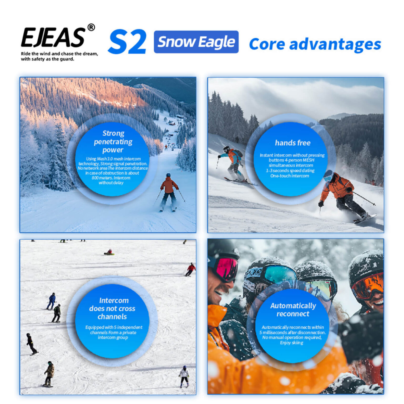 EJEAS S2 Snow Eagle - Ski Mesh Intercom Communication System